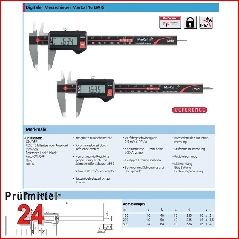 Digital Messschieber IP67 Mahr 150 mm MarCal 16 EW... | Prüfmittel24 GmbH