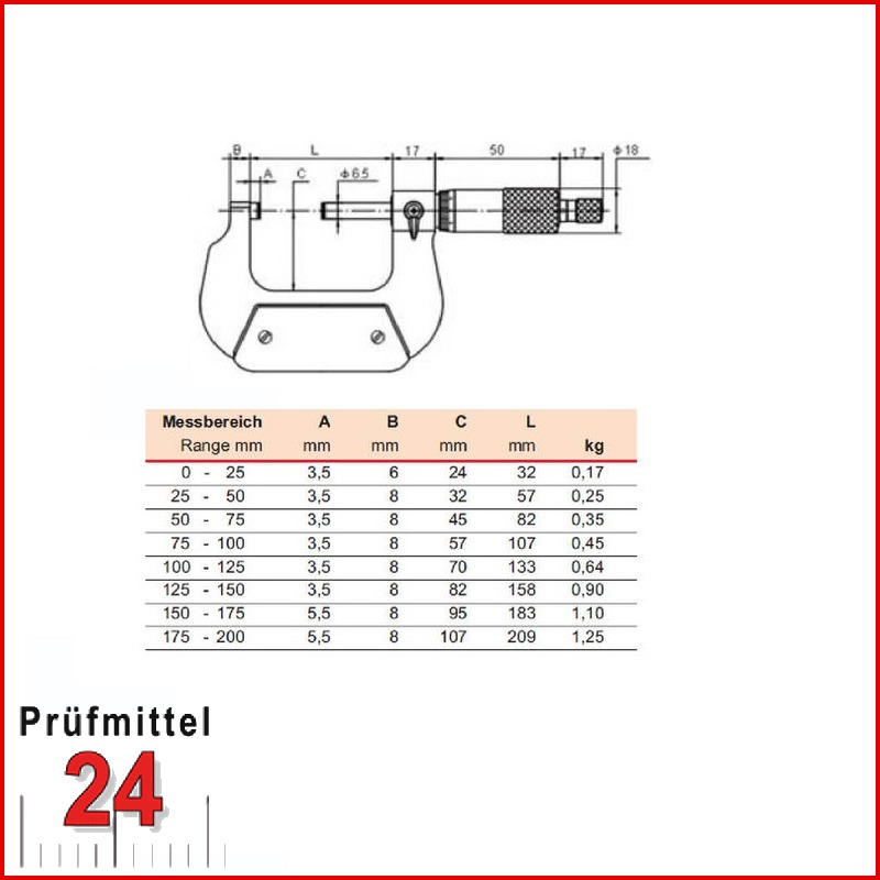Bügelmessschraube 100 - 125 mm DIN 863... | Prüfmittel24 GmbH